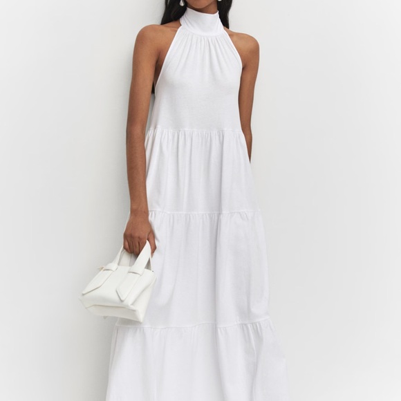 Mango | Dresses | Mango White Halter Backless Sundress Tiered Maxi ...